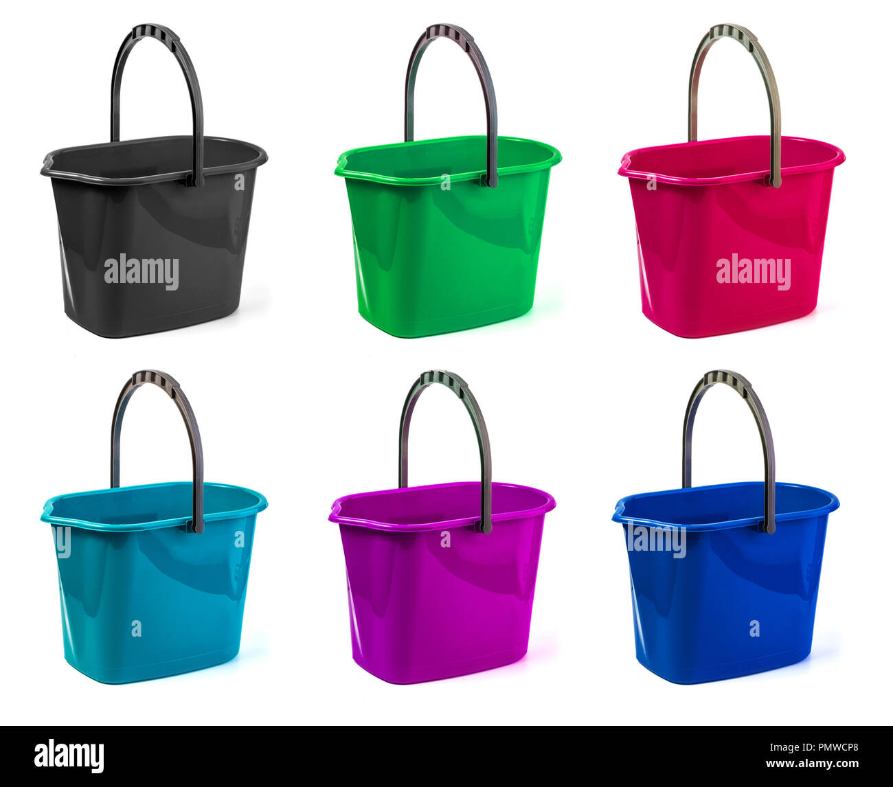 Set of colour bucket isolated on a white background Stock Photo - Alamy