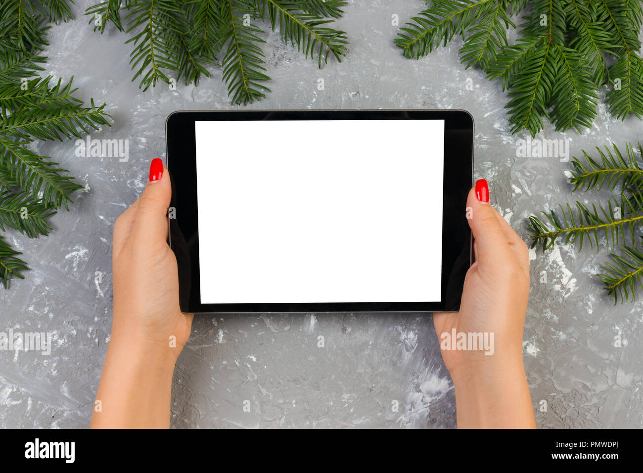 girl holding tablet technology in home, person holding computer on ...