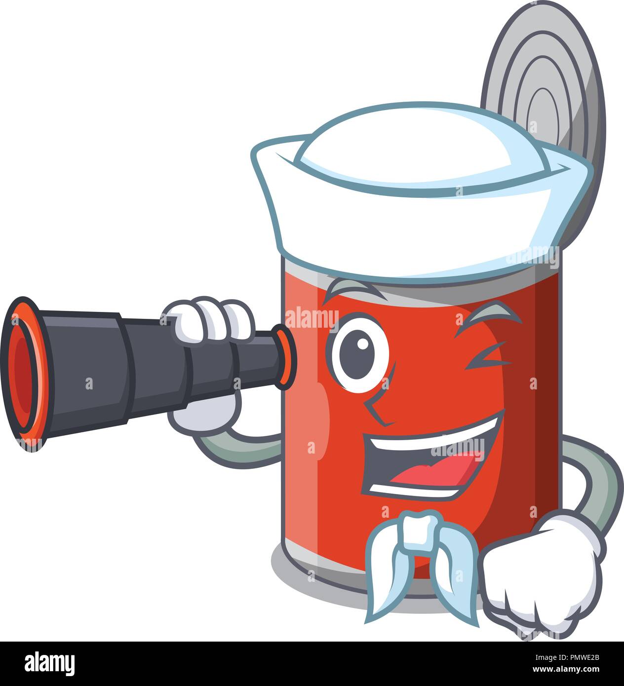 Sailor with binocular canned food on the table cartoon Stock Vector ...