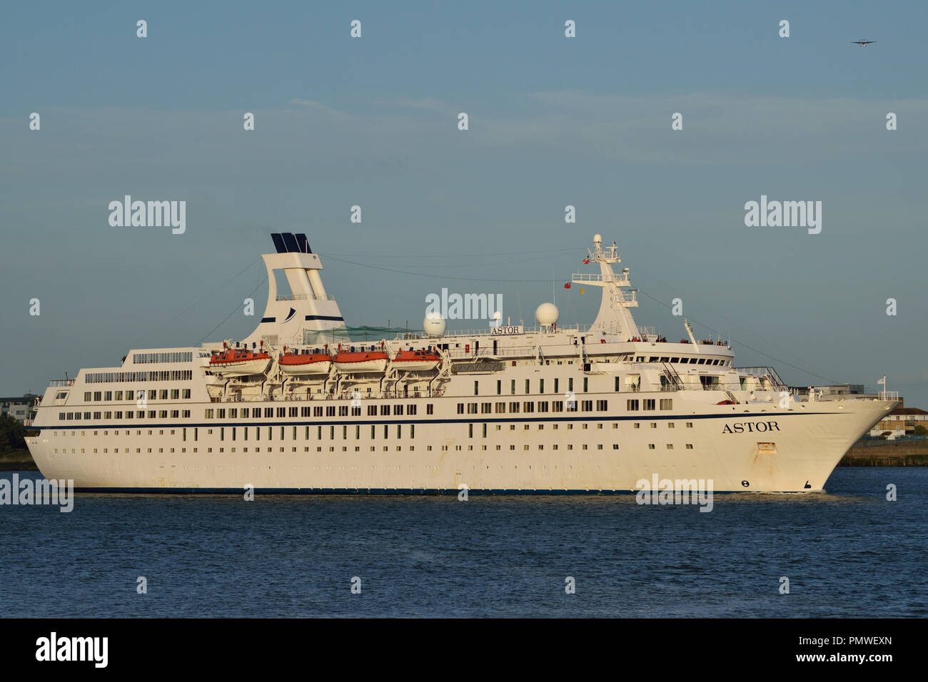 Cruise Ship Astor heads up the River Thames to London in the late ...
