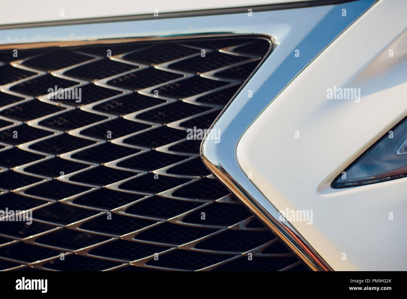 Modern luxury car close-up of grille. Background, concept of expensive ...