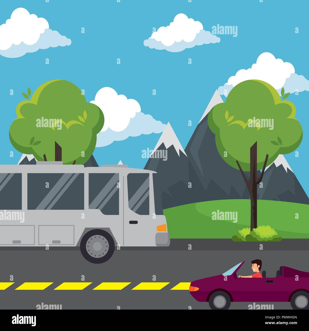 urban road with car and bus Stock Vector Image & Art - Alamy