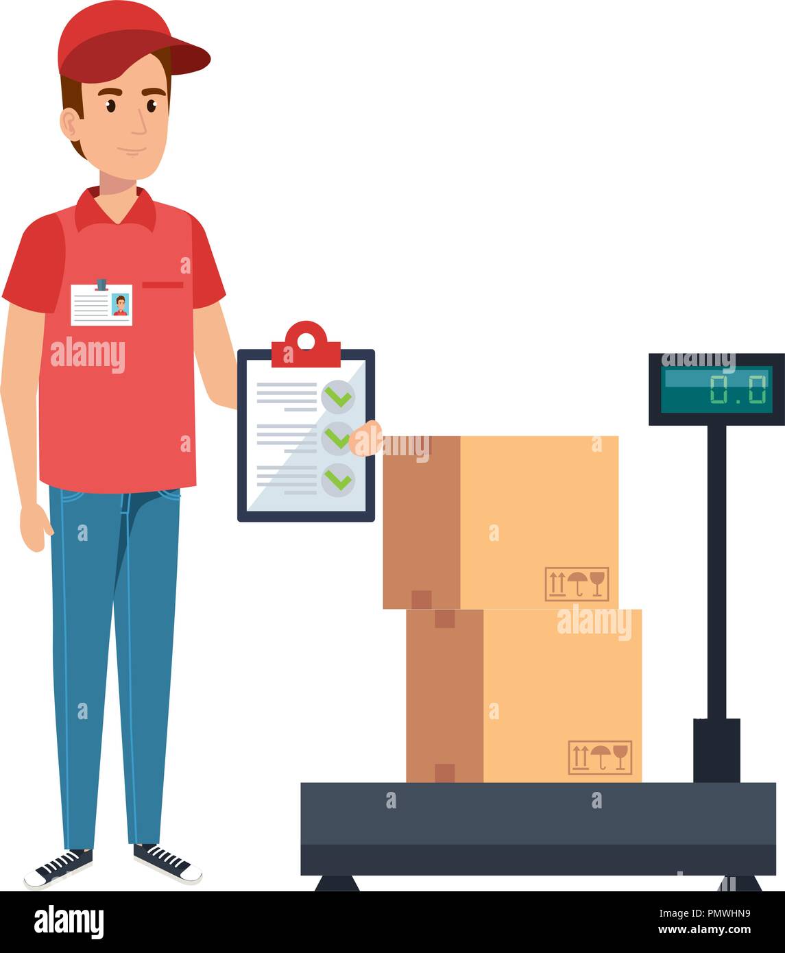 delivery worker with checklist and scale Stock Vector Image & Art - Alamy