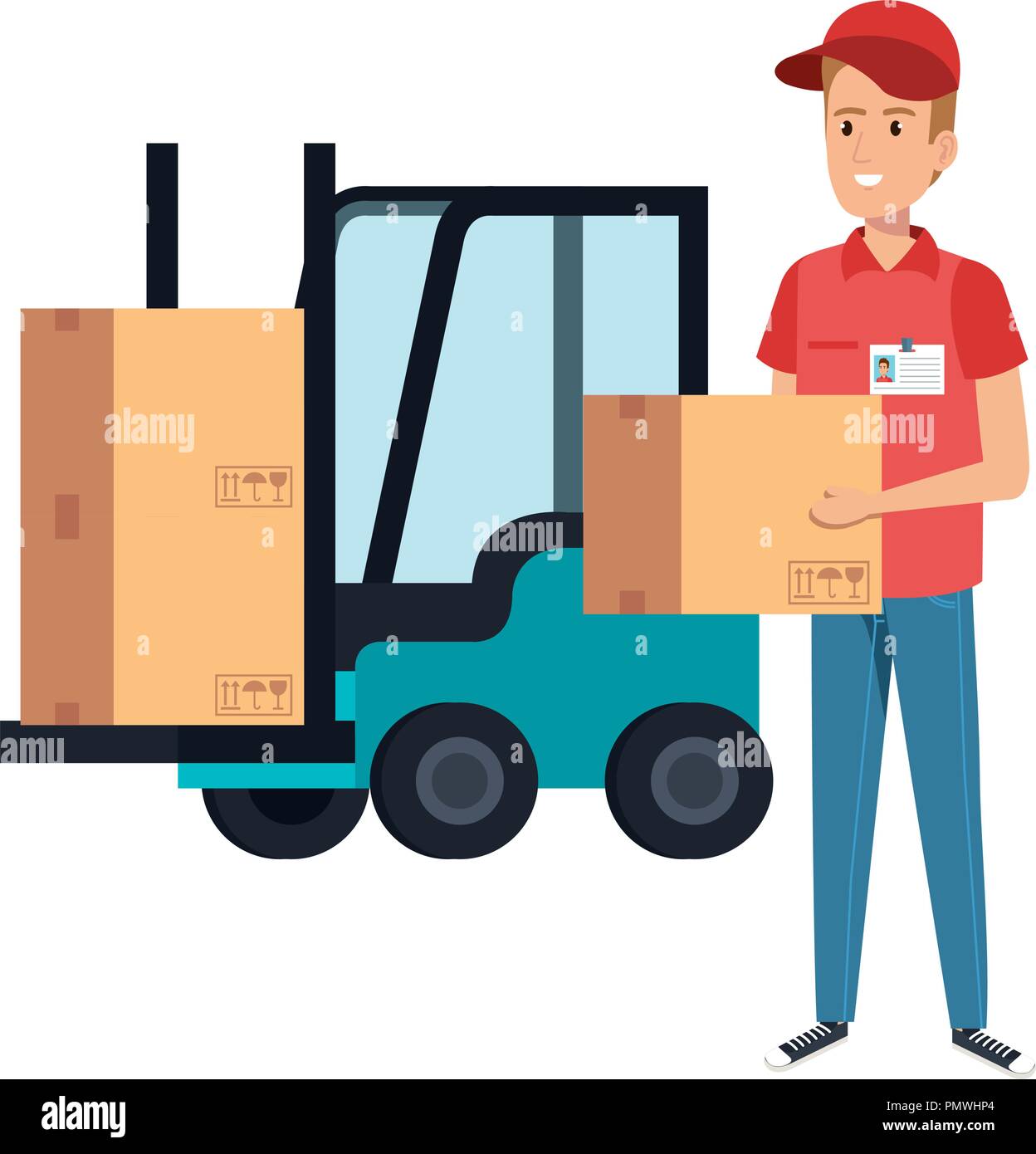 delivery worker lifting box with forklift Stock Vector Image & Art - Alamy