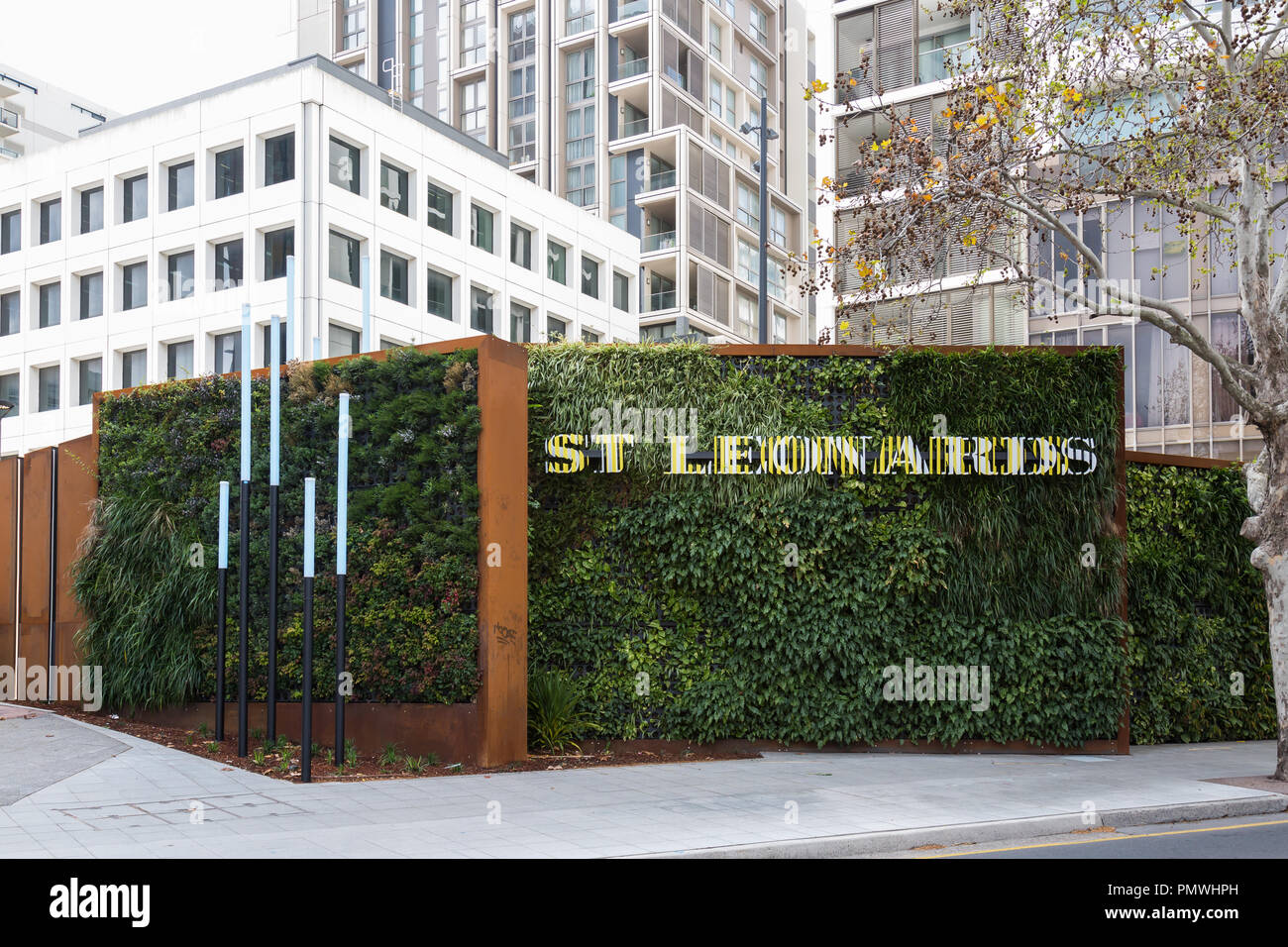 A large green wall next to the Pacific Highway in North Sydney. Its ...