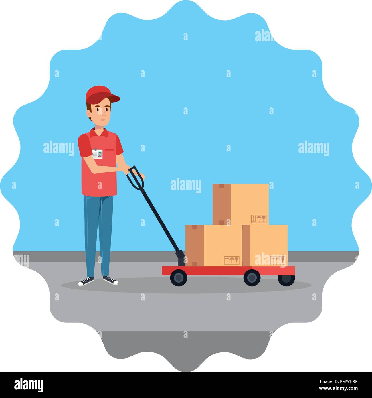 delivery worker with cart and box Stock Vector Image & Art - Alamy