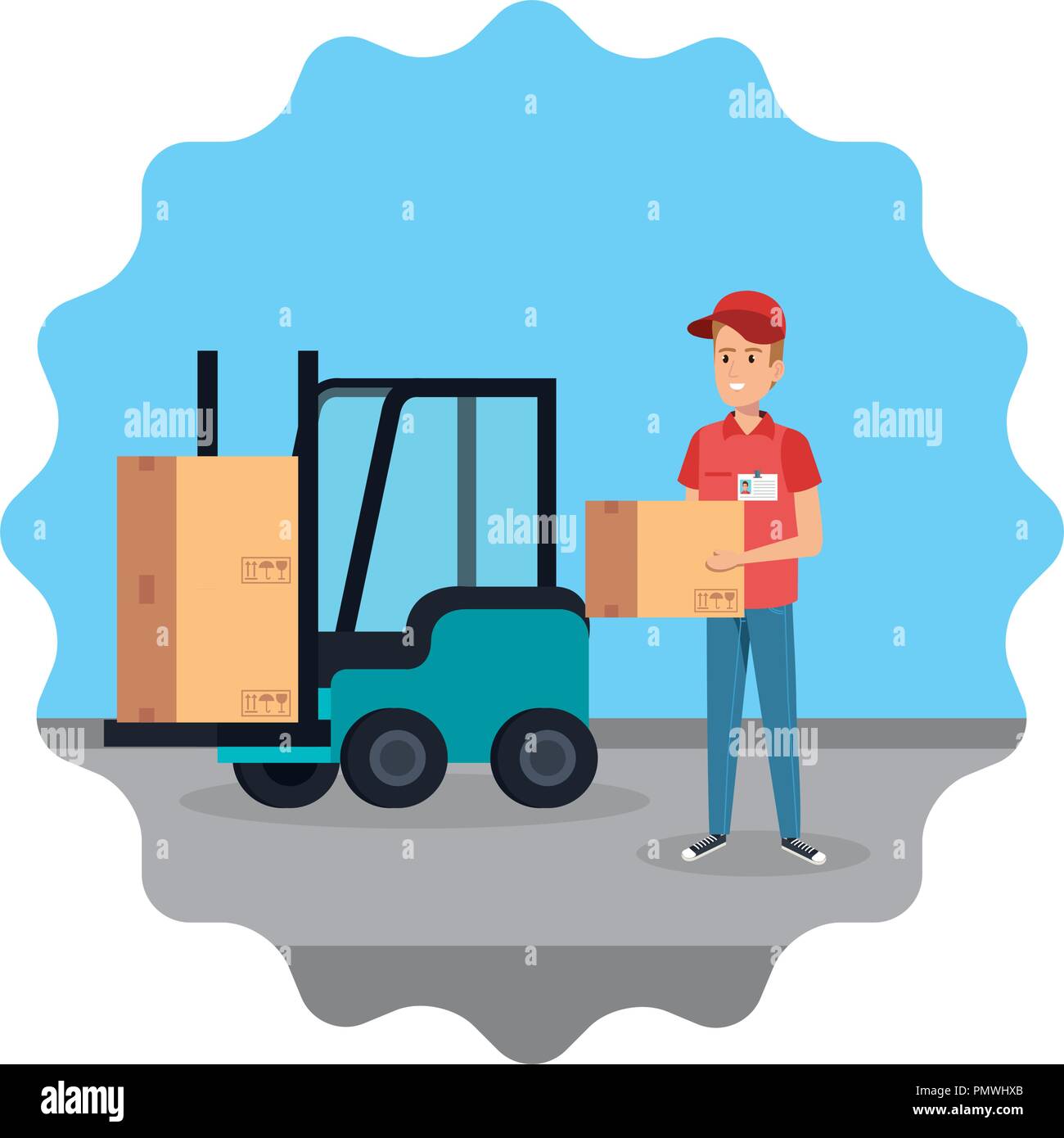 delivery worker lifting box with forklift Stock Vector Image & Art - Alamy