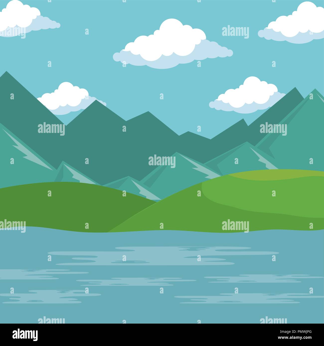 Peaceful panoramic landscape view lake Stock Vector Images - Alamy