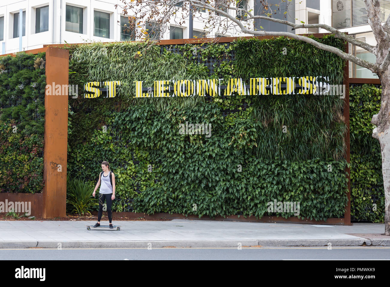 A large green wall next to the Pacific Highway in North Sydney. Its ...