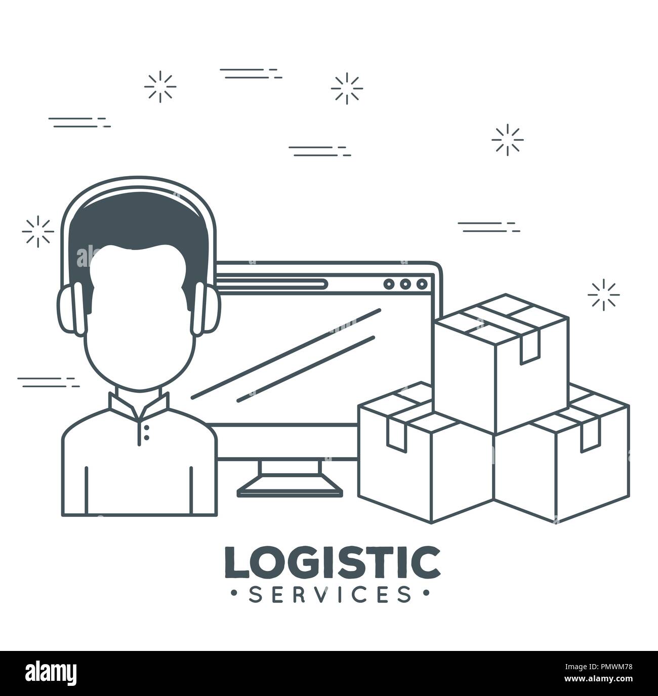 logistic services with support agent and computer Stock Vector Image ...