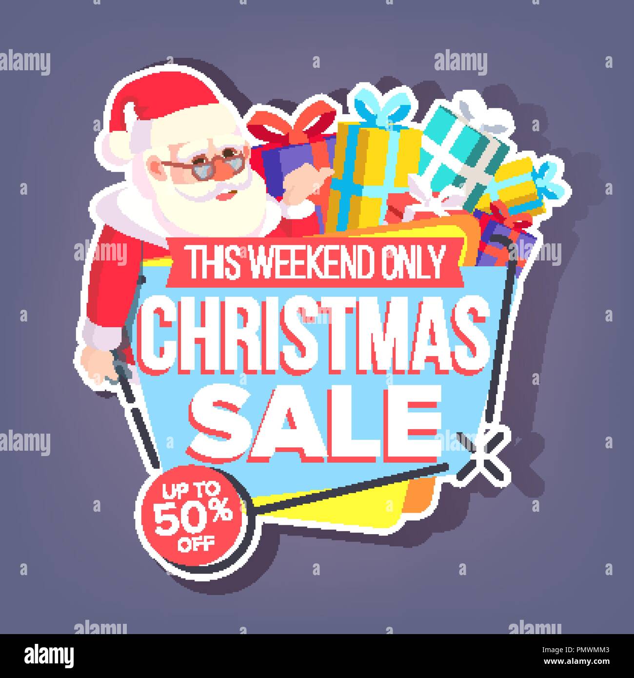 Christmas Sale Sticker Vector. Santa Claus. Up To 50 Percent Off ...