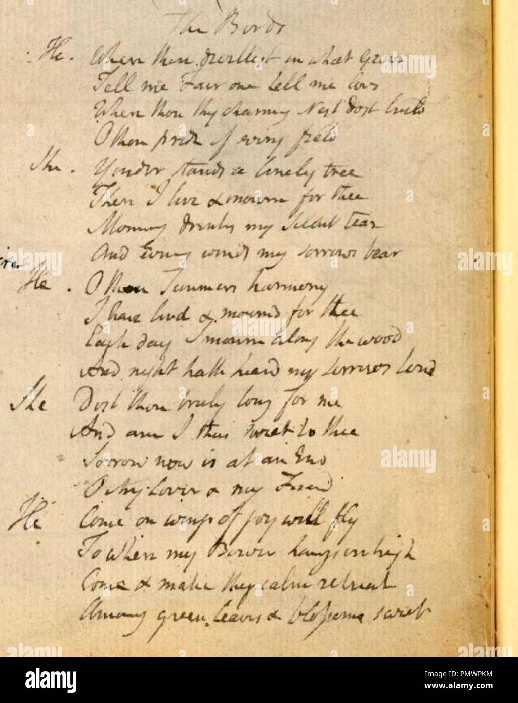 Blake manuscript - Notebook 1800 - 10 The Birds Stock Photo - Alamy