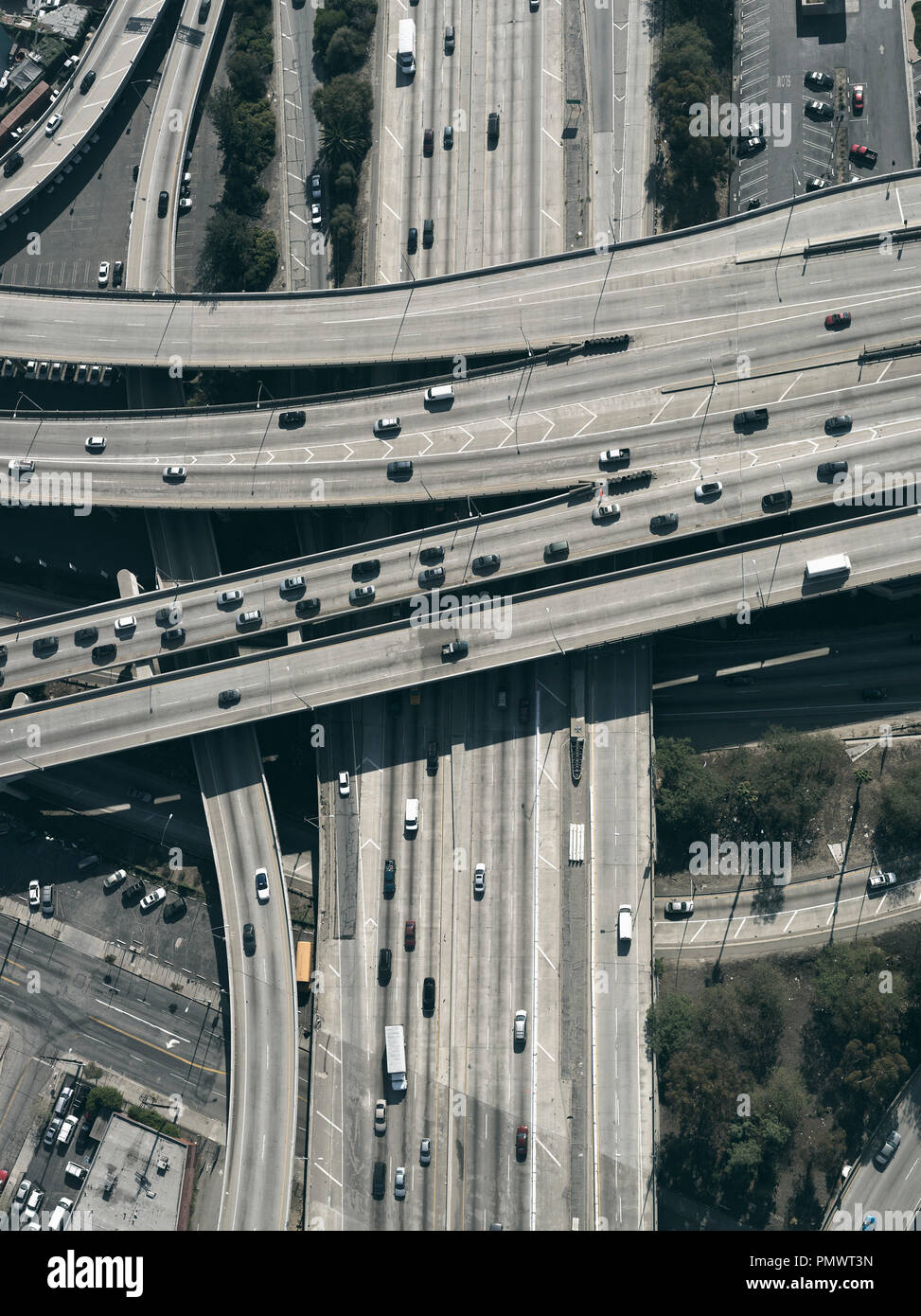 Aerial view freeways and overpasses, Los Angeles, California, USA Stock ...