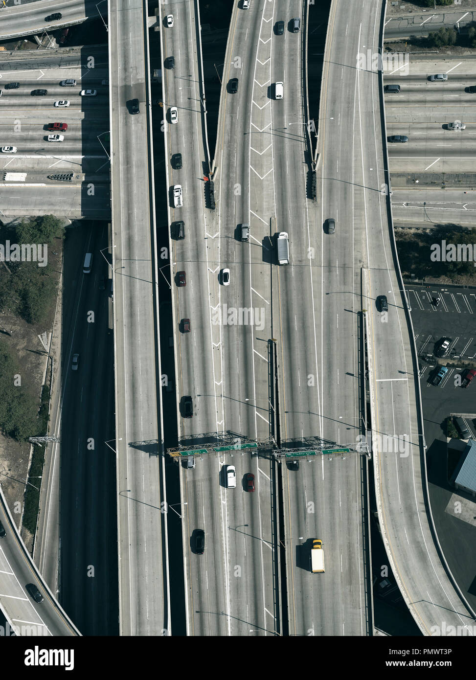 Aerial view freeways and overpasses, Los Angeles, California, USA Stock ...