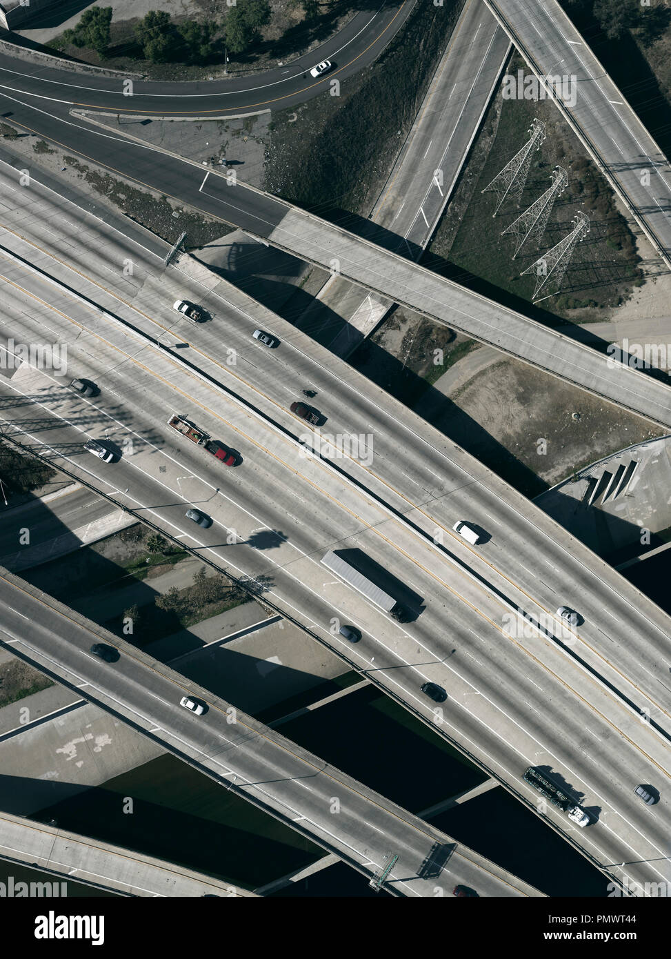 Aerial view freeways and overpasses, Los Angeles, California, USA Stock ...