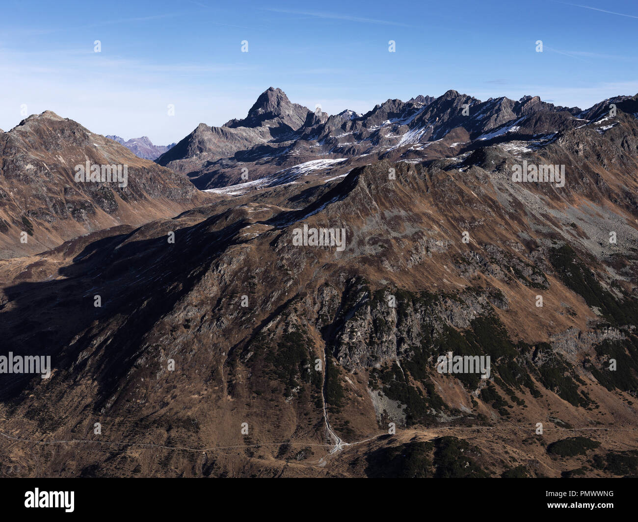 Scenic view rugged brown mountain range, Ischgl, Tyrol, Austria Stock ...