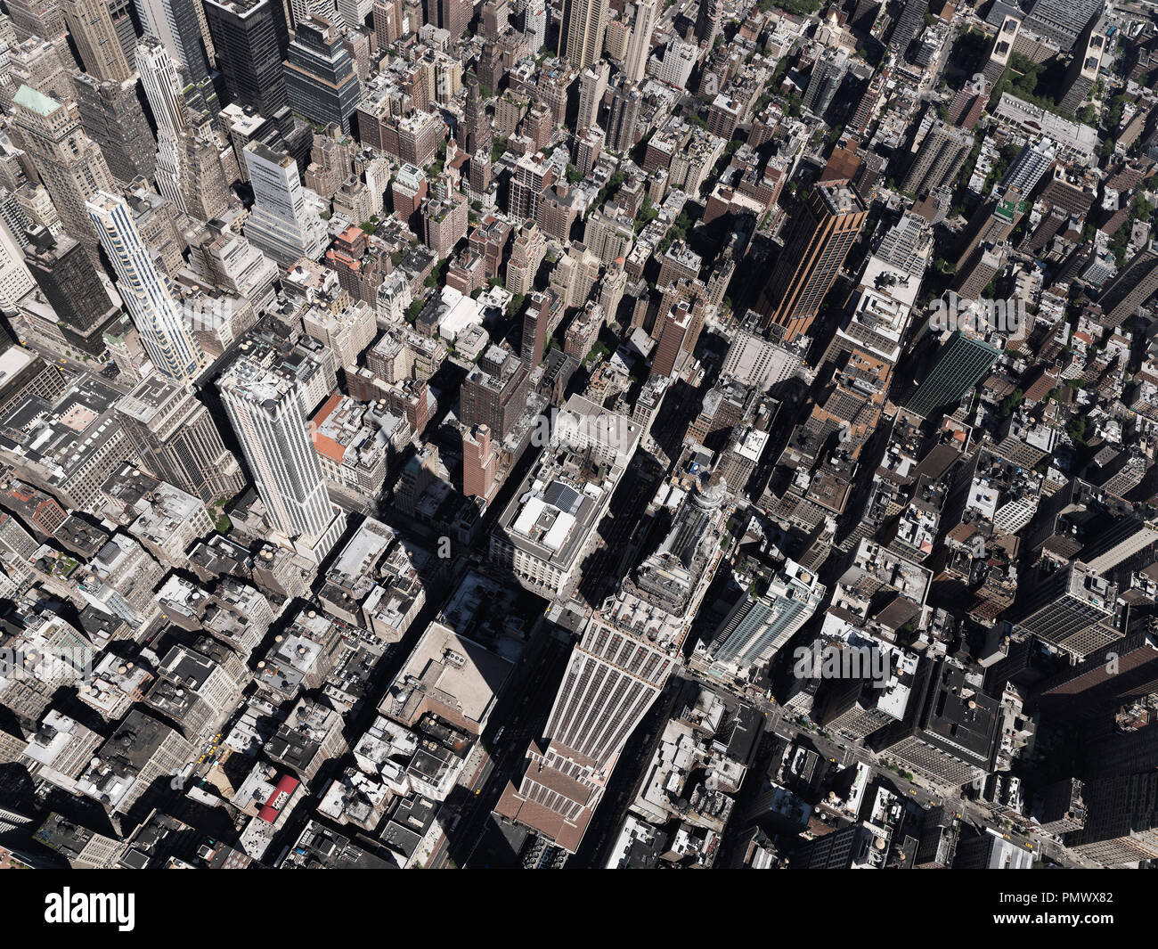 Aerial view Empire State Building towering above sunny city, New York City, New York, USA Stock ...