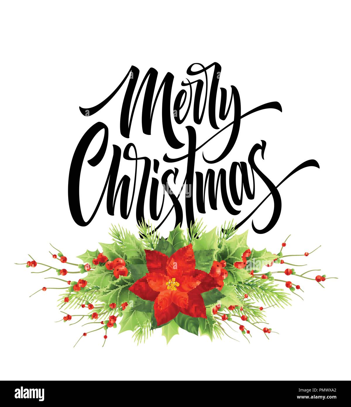 Christmas tree red poinsettia Cut Out Stock Images & Pictures - Alamy