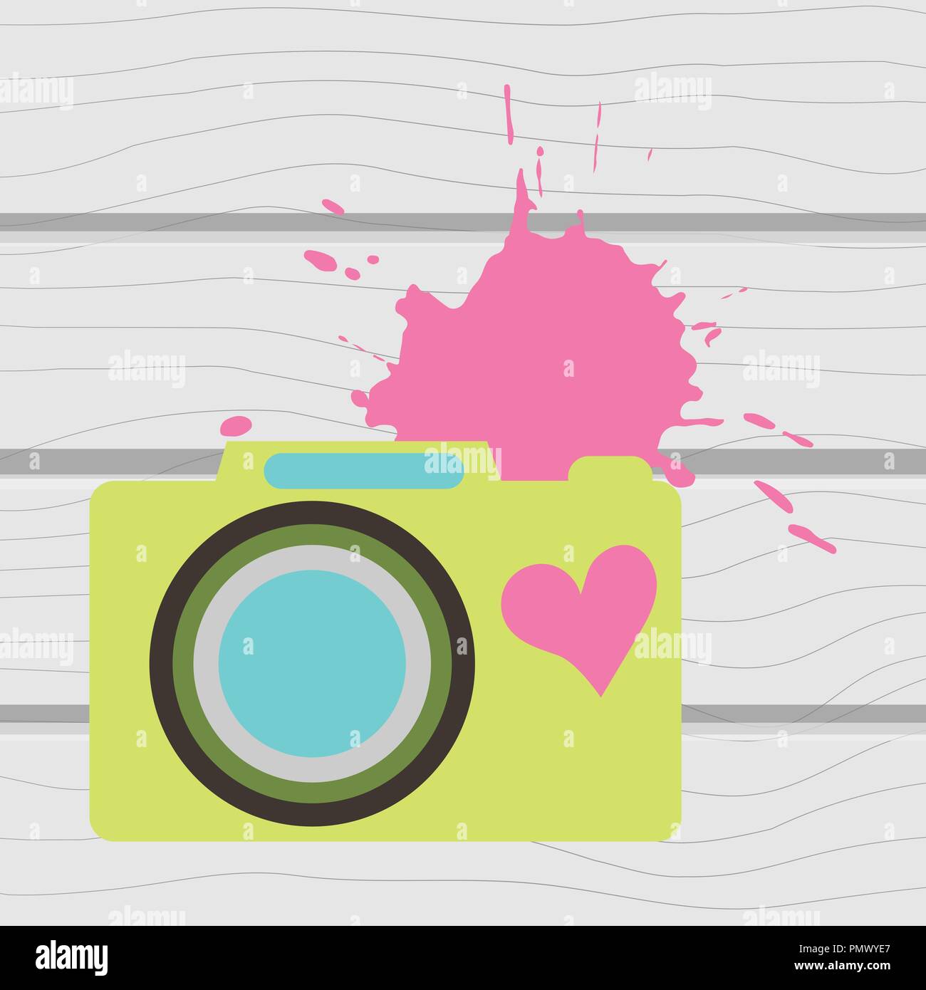 Vector illustration. The old-fashioned color camera. Flat style. Splash ...