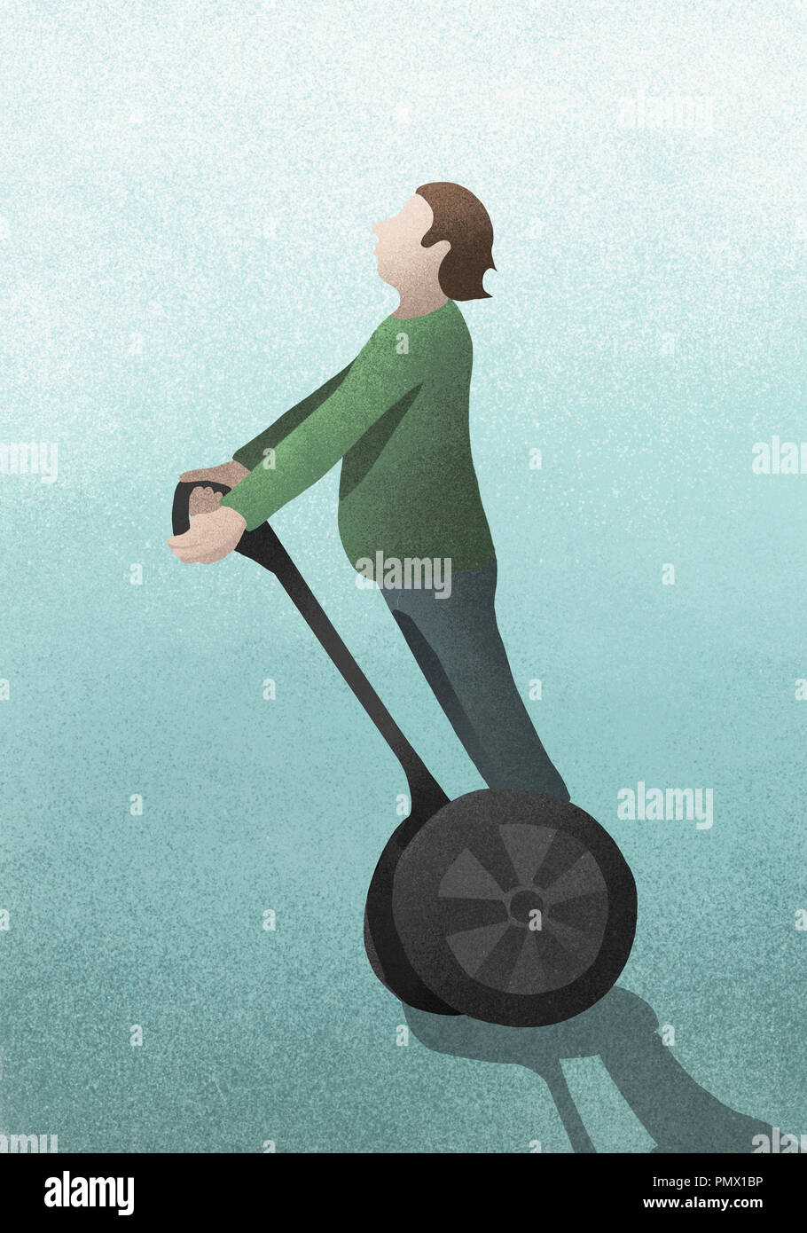 Man riding Segway scooter on blue background Stock Photo - Alamy