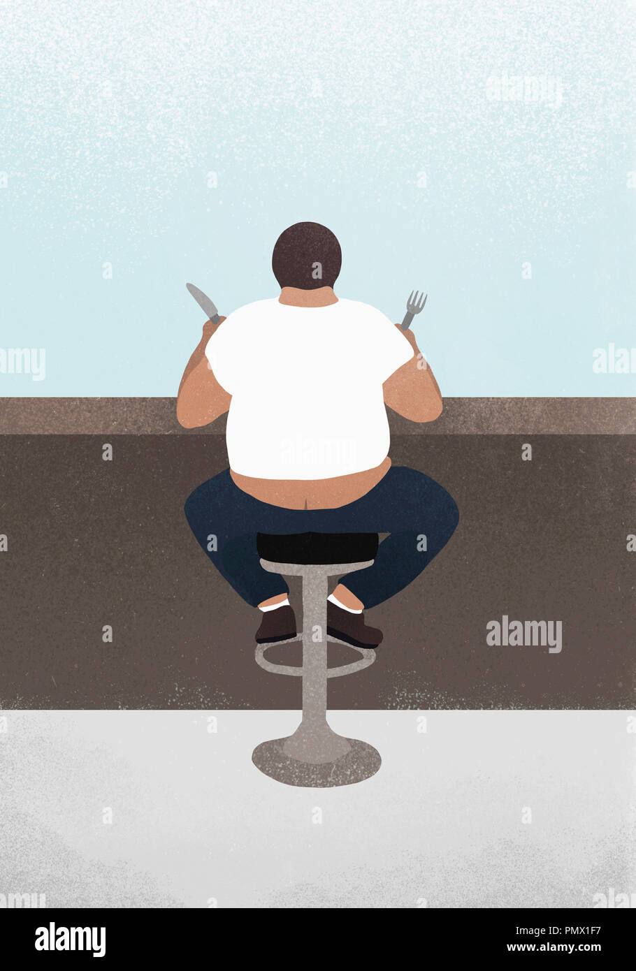Overweight man eating at diner counter Stock Photo - Alamy