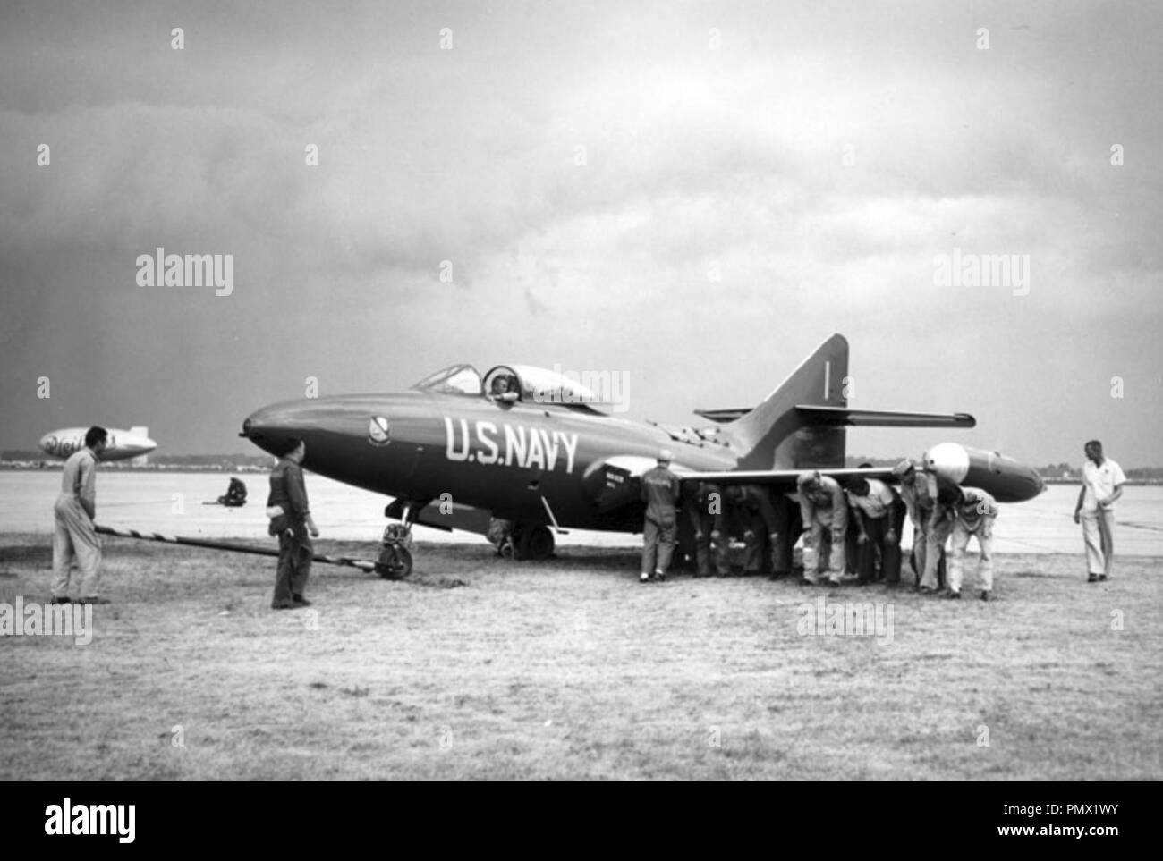 Blue Angels F9F-5 Panther off runway 1952 Stock Photo - Alamy