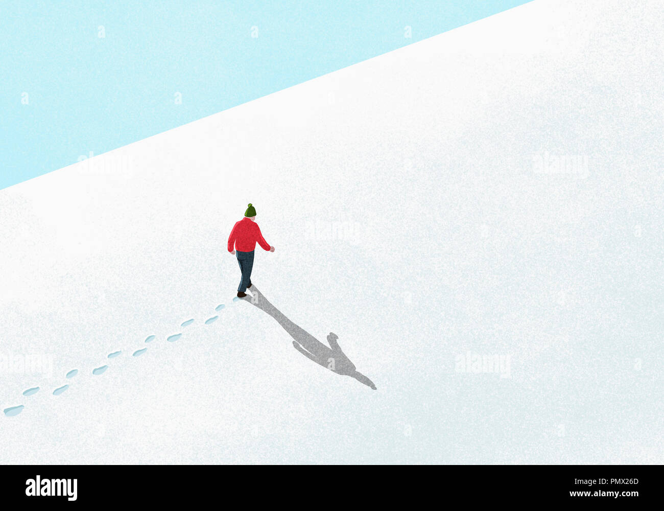 Man walking up snowy slope Stock Photo - Alamy