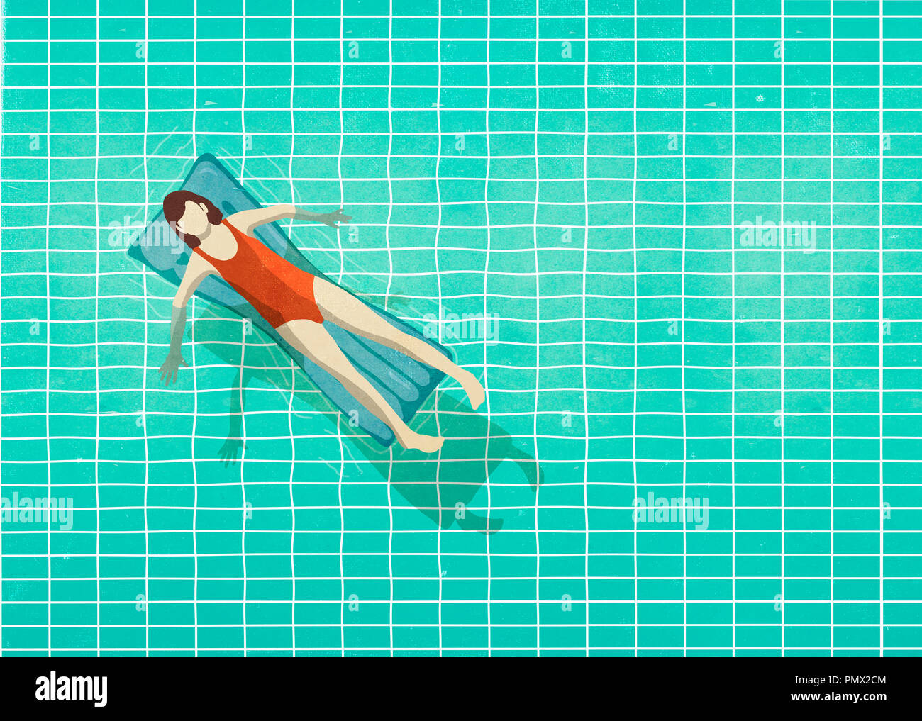 Woman in bathing suit laying on inflatable raft in swimming pool Stock ...