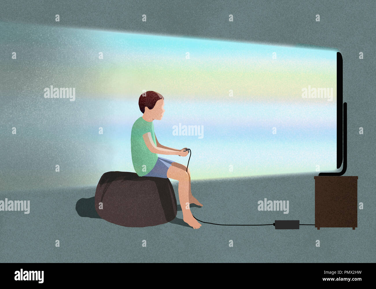 Boy playing video game at TV Stock Photo - Alamy