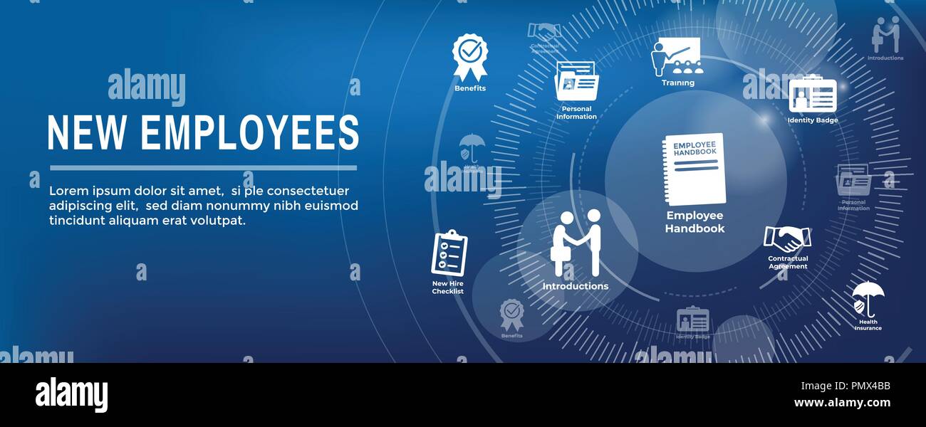 New Employee Hiring Process icon set - handbook, checklist, etc Stock ...