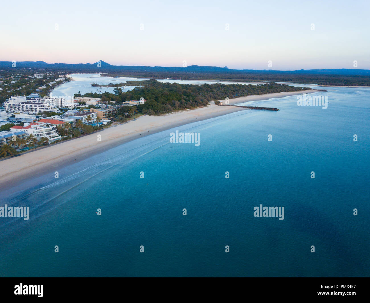 Aerial view of Noosa main beach on the Sunshine Coast of Queensland ...