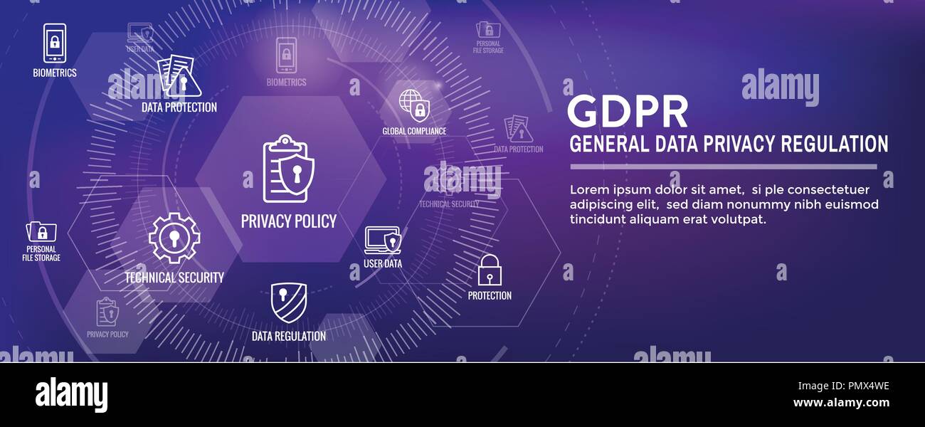 GDPR and Privacy Policy Web Banner Header & Background Stock Vector ...