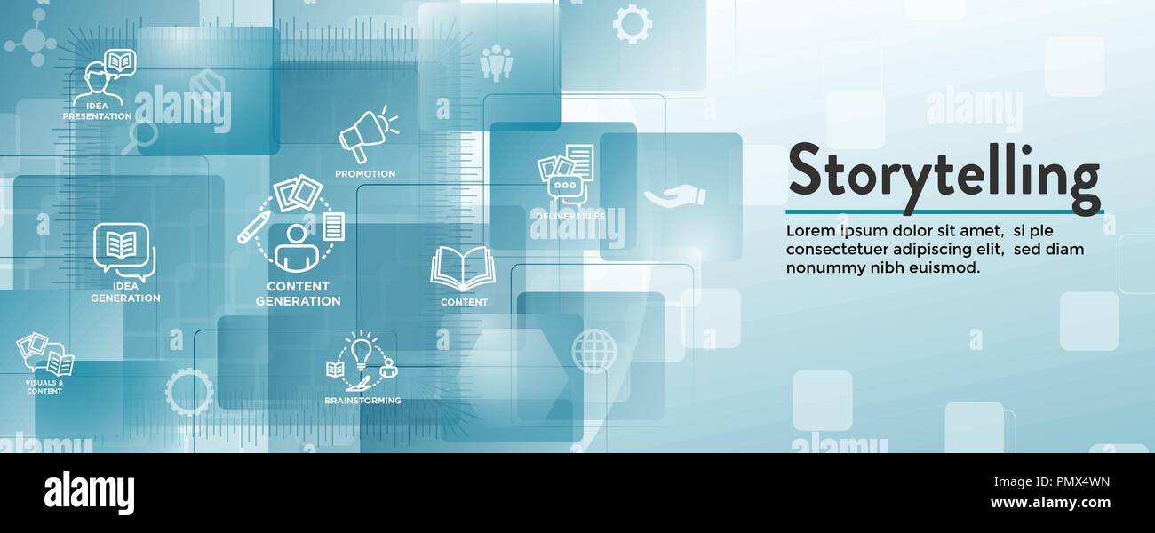 Storytelling Web Banner & Icon Set with Writing, speech bubbles, etc ...