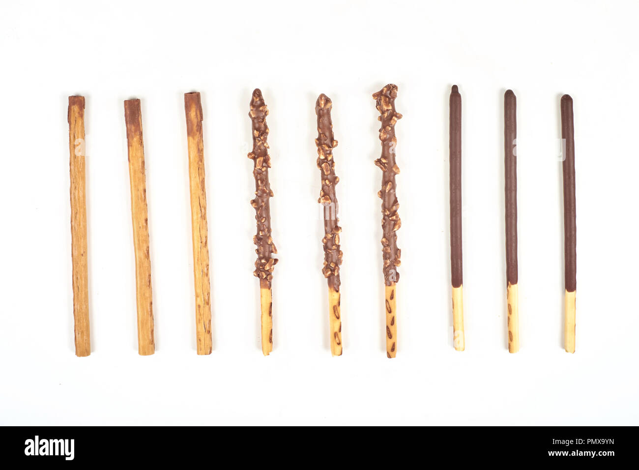set of chocolate biscuit stick isolated on white background Stock Photo ...
