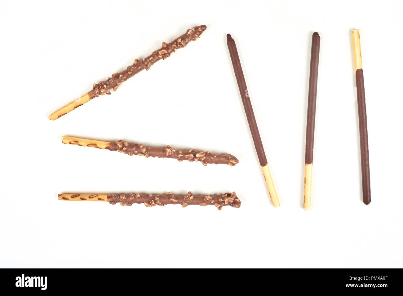 set of chocolate biscuit stick isolated on white background Stock Photo ...