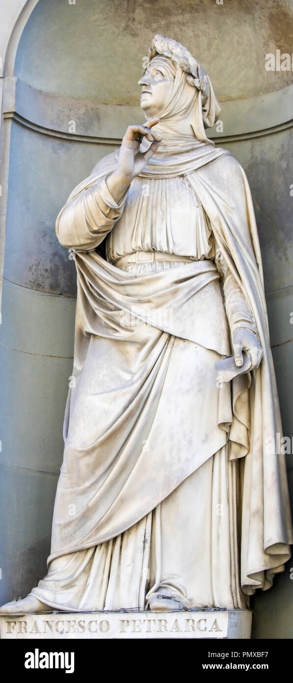 Statue of Francesco Petrarce or Petrarch in Florence, Italy. Petrarch ...