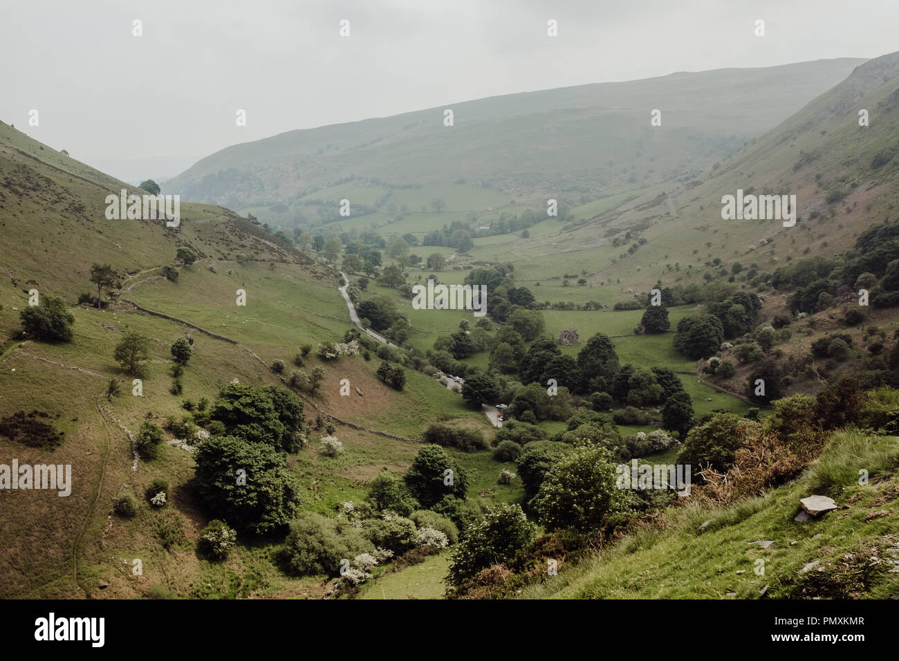 Hiking the landscape by Pistyll Rhaeadr waterfall in North Wales Stock ...