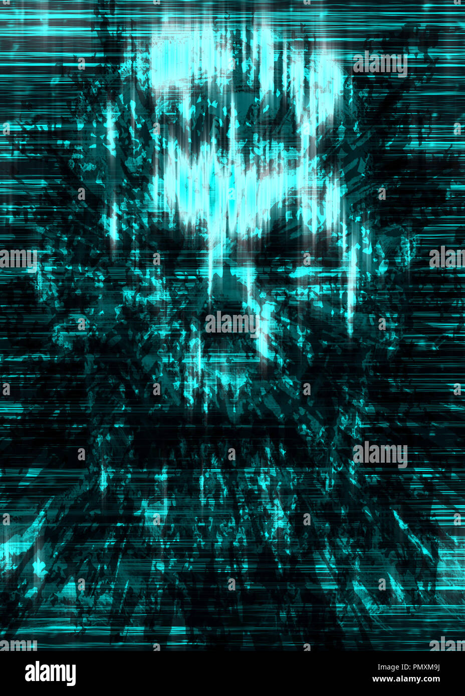 Terrible skull abstraction into small debris. Background in genre of ...