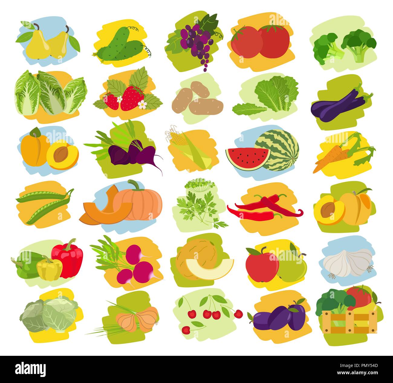 Fruits and vegetables. Nutrition. Icon set. Vector illustration Stock ...