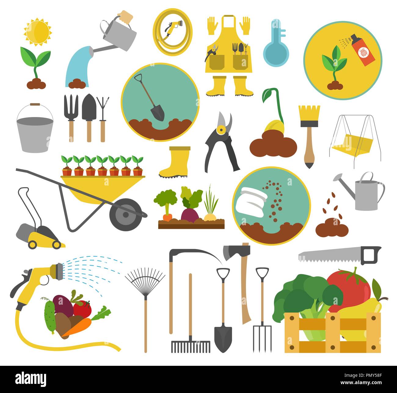 Gardening work, farming icon set. Flat style design. Vector ...