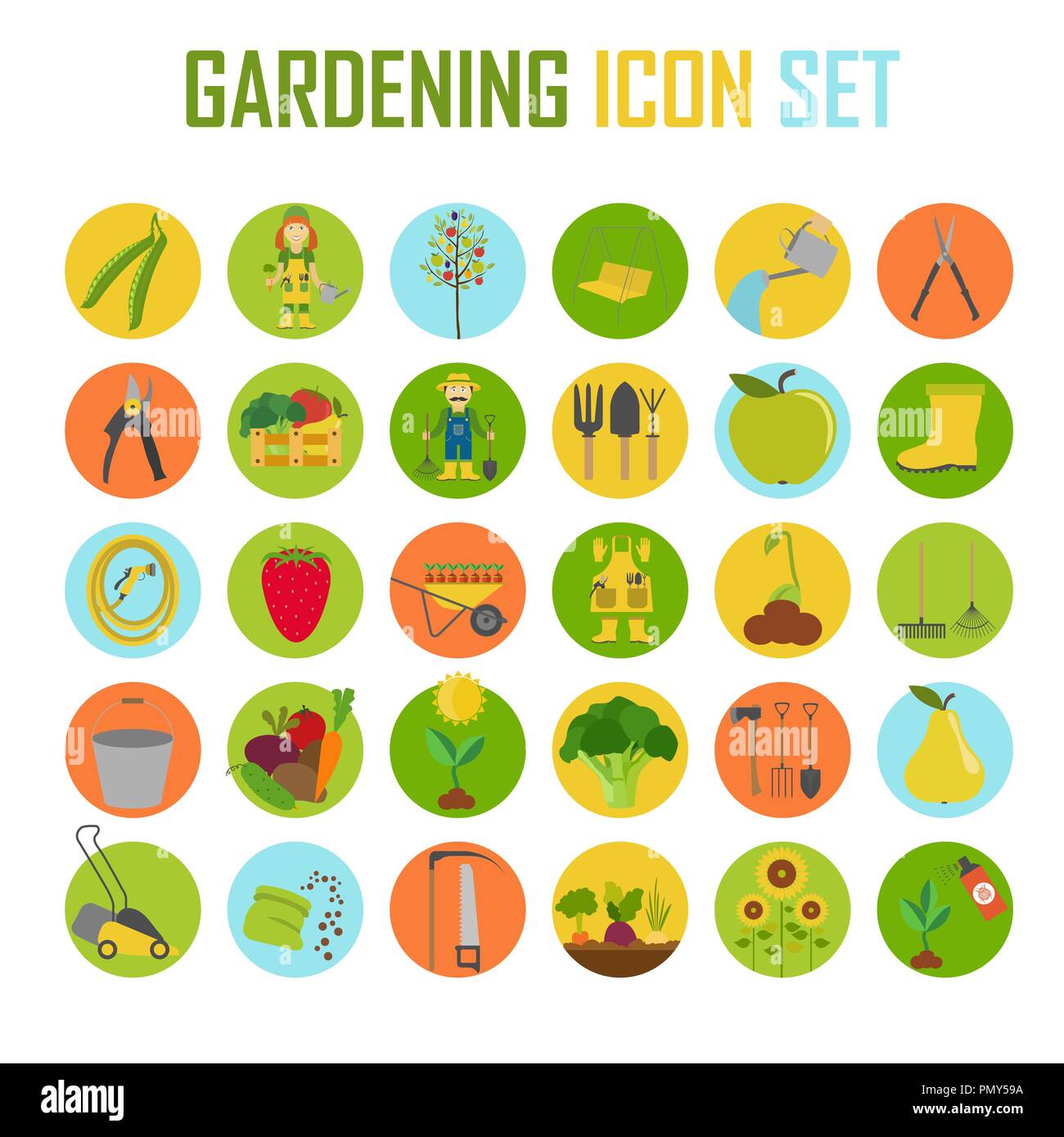 Gardening work, farming icon set. Flat style design. Vector ...