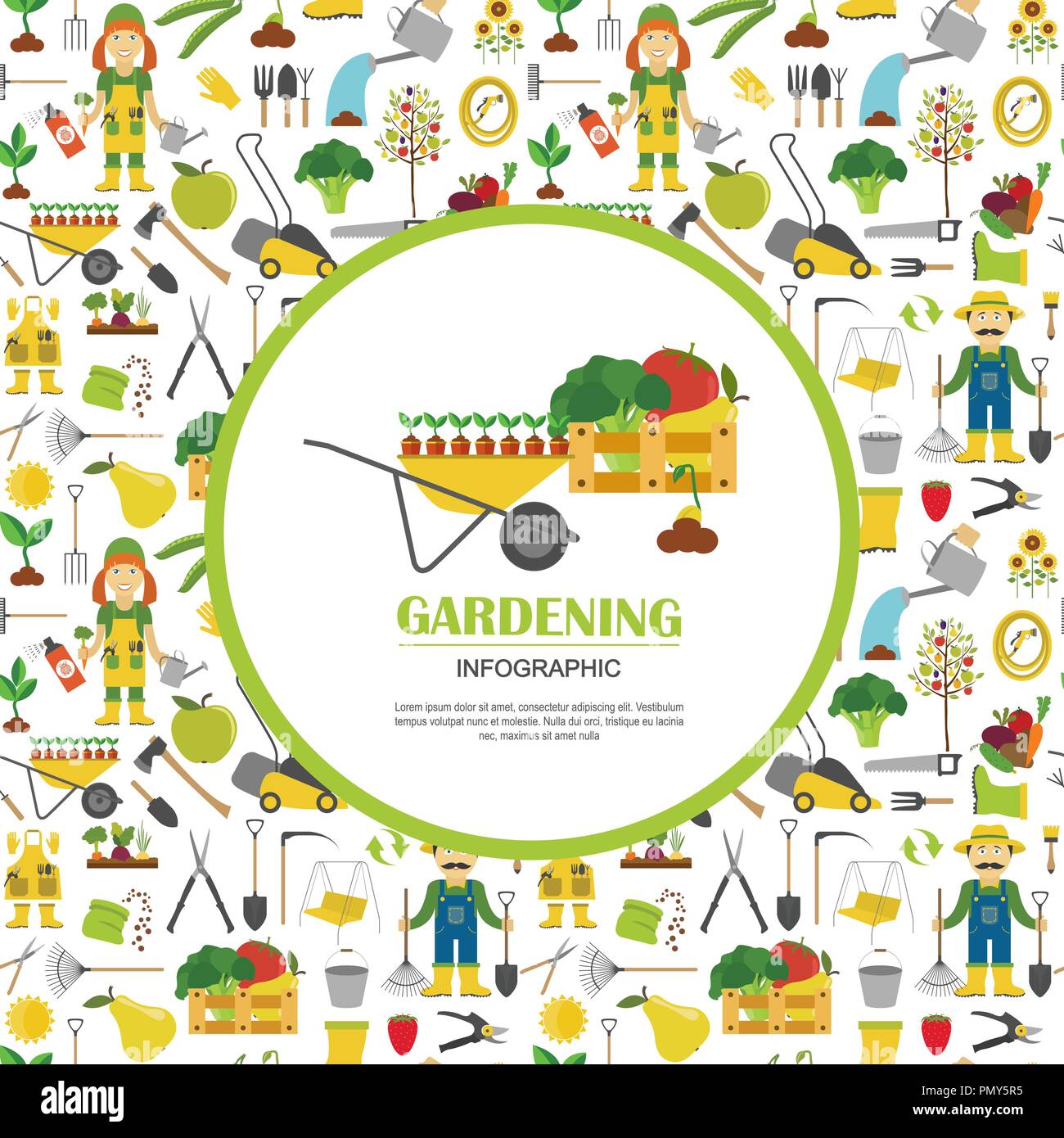 Gardening work, farming infographic. Graphic template. Flat style ...