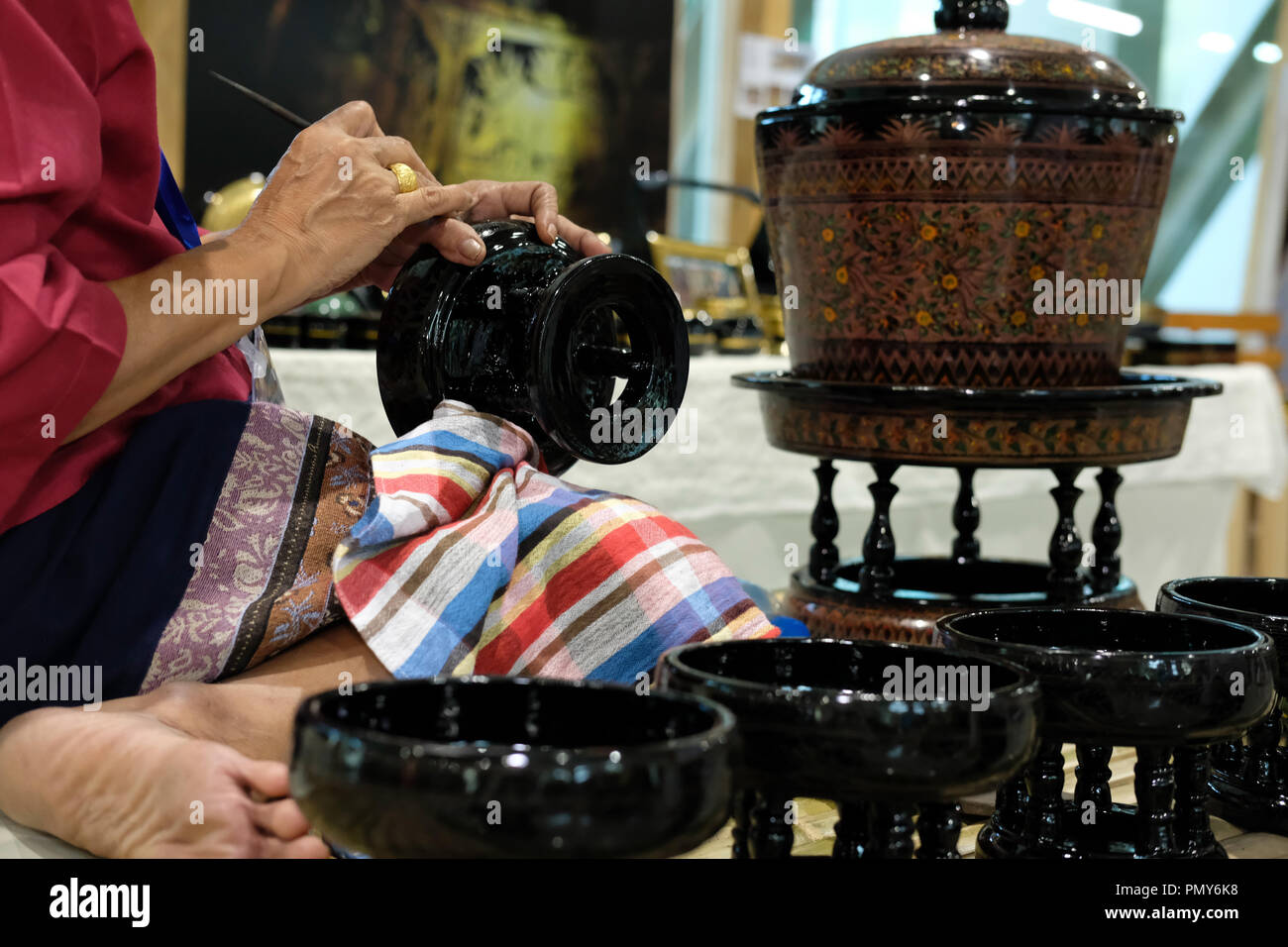 craftsman carving art pattern on traditional Thailand tray Stock Photo ...