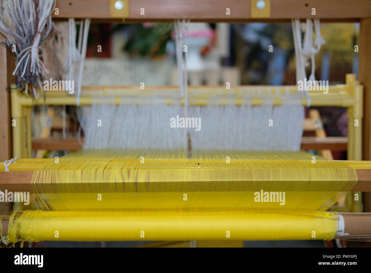 Thai style traditional weaving machine wooden loom for making textile ...