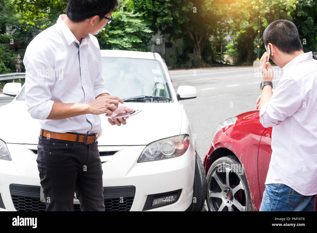 Teenage Driver Making Phone Calling to report car help assistance ...