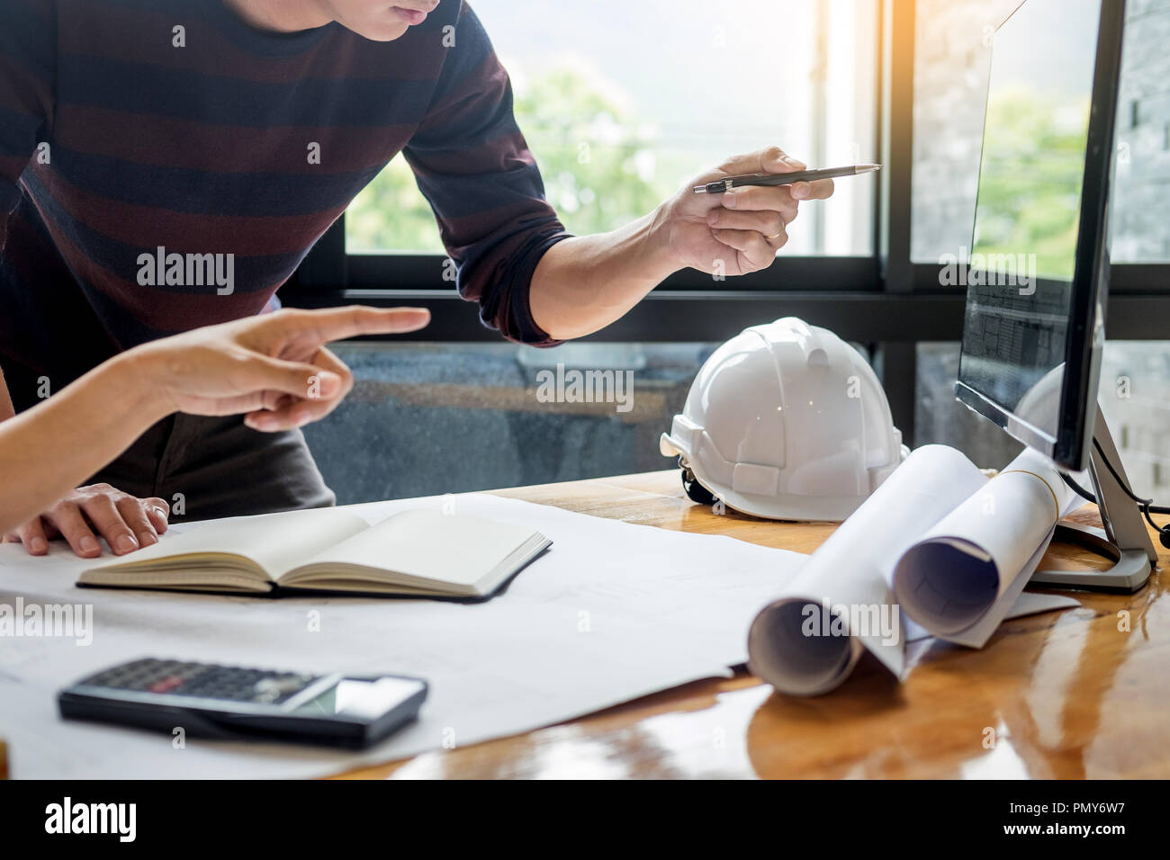 Professional Architect Designer Structural Engineer Team Colleagues Working Office Looking