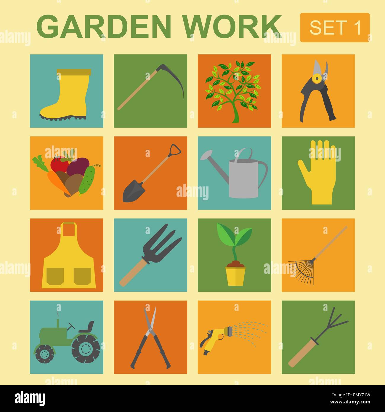 Garden work icon set. Working tools. Vector illustration Stock Vector ...
