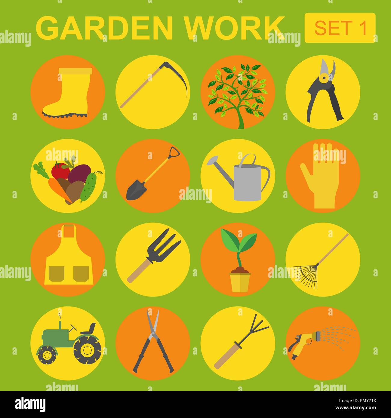 Garden work icon set. Working tools. Vector illustration Stock Vector ...