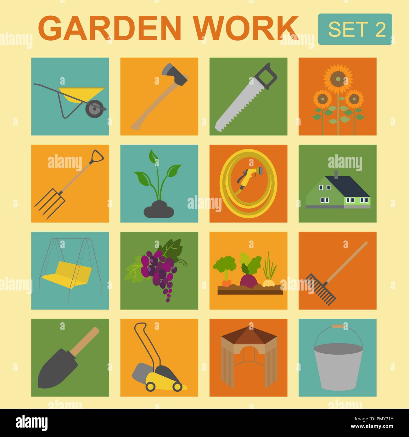 Garden work icon set. Working tools. Vector illustration Stock Vector ...