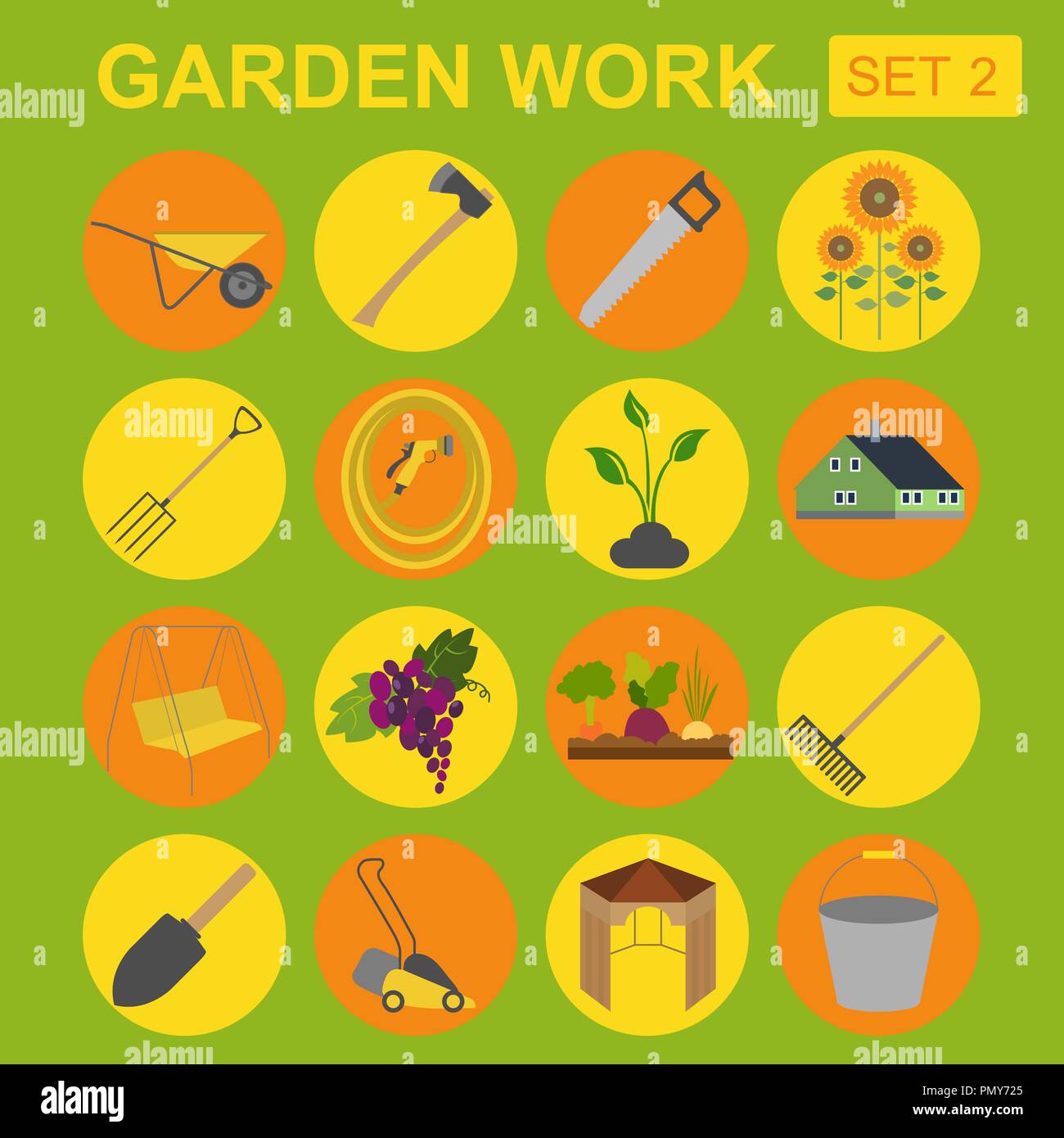 Garden work icon set. Working tools. Vector illustration Stock Vector ...